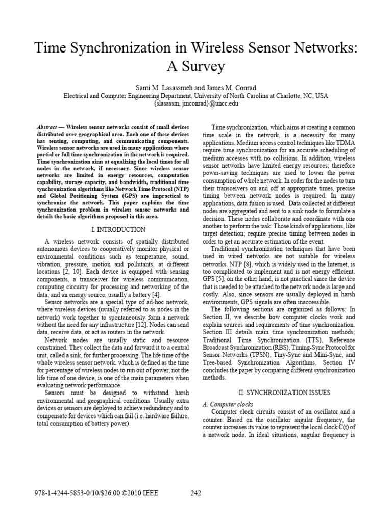 Time Synchronization in Wireless Sensor Networks A Survey | PDF ...