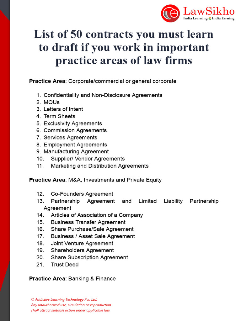 List of 50 Contracts You Must Learn To Draft If You Work in Important ...