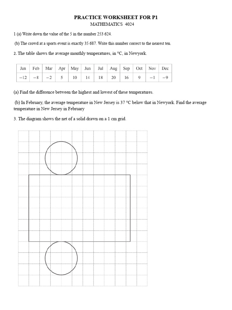 Mathematics Practice Worksheet P1 | PDF