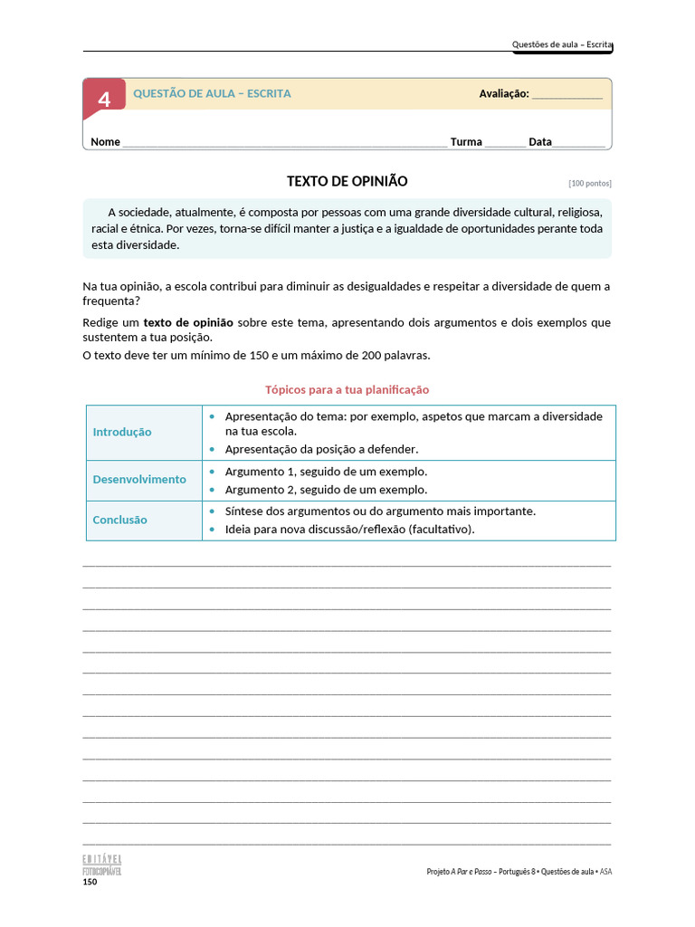 Par e Passo 8 DP [QA E 4 Texto de Opiniao] | PDF