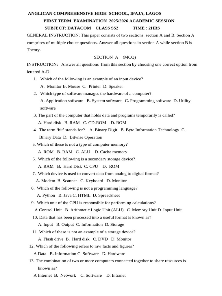 Datacom Ss2 1st Term 2025 | PDF | Databases | Computer Data Storage