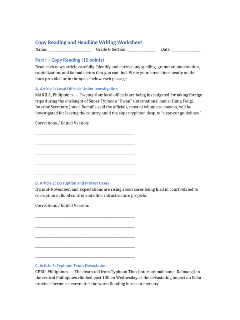 Copy Reading and Headline Writing Guide | PDF | Synoptic Meteorology ...