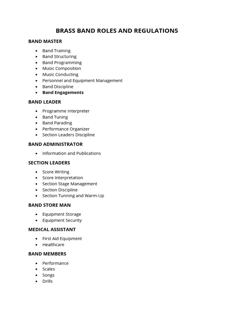 Brass Band Roles and Regulations Guide | PDF