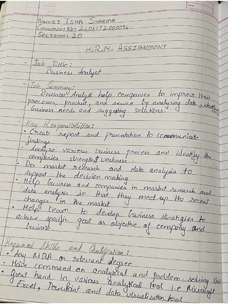 Job Analysis (HRM Assignment2) | PDF