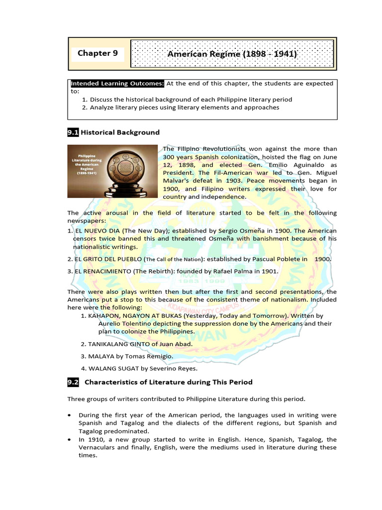 Chap 9 American Regime REvised | PDF | Tagalog Language
