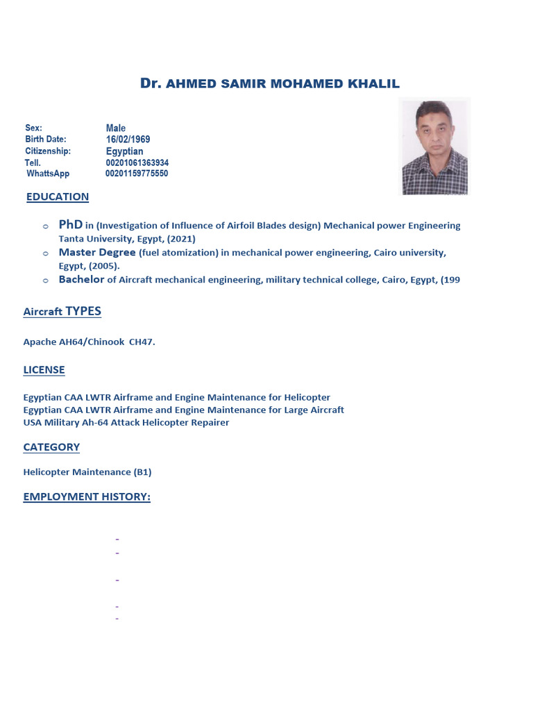 Aviation Maintenance Engineer CV Ahmed Samir | PDF | Boeing Ch 47 ...