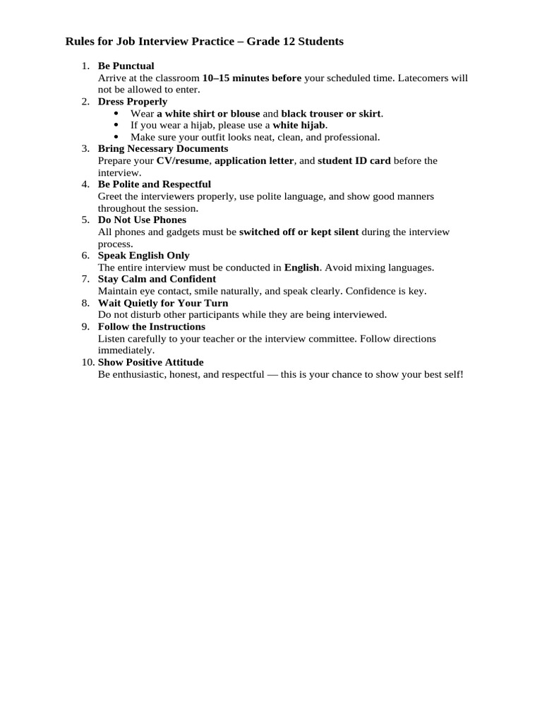 Rules For Job Interview | PDF