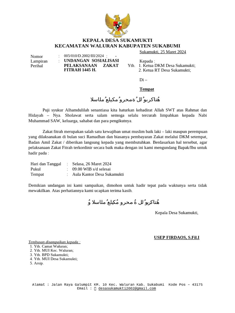 Surat Undangan Sosialisasi Zakat Fitrah 2024 | PDF