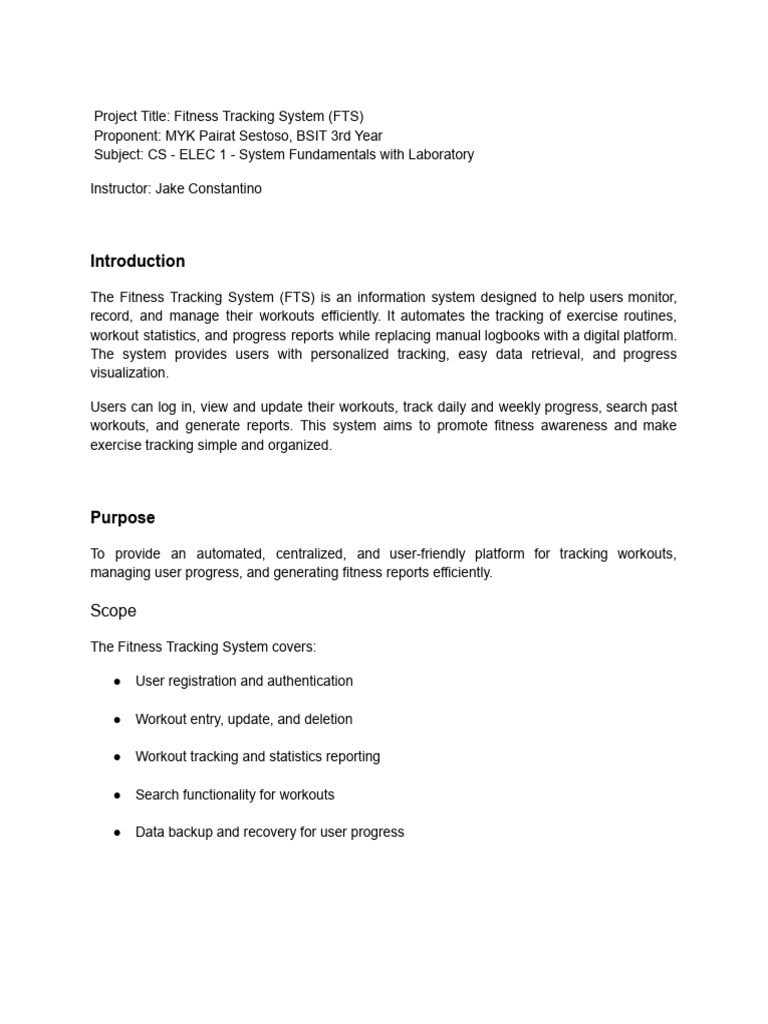 Project Title - Fitness Tracking System (FTS) | PDF | Software Testing ...