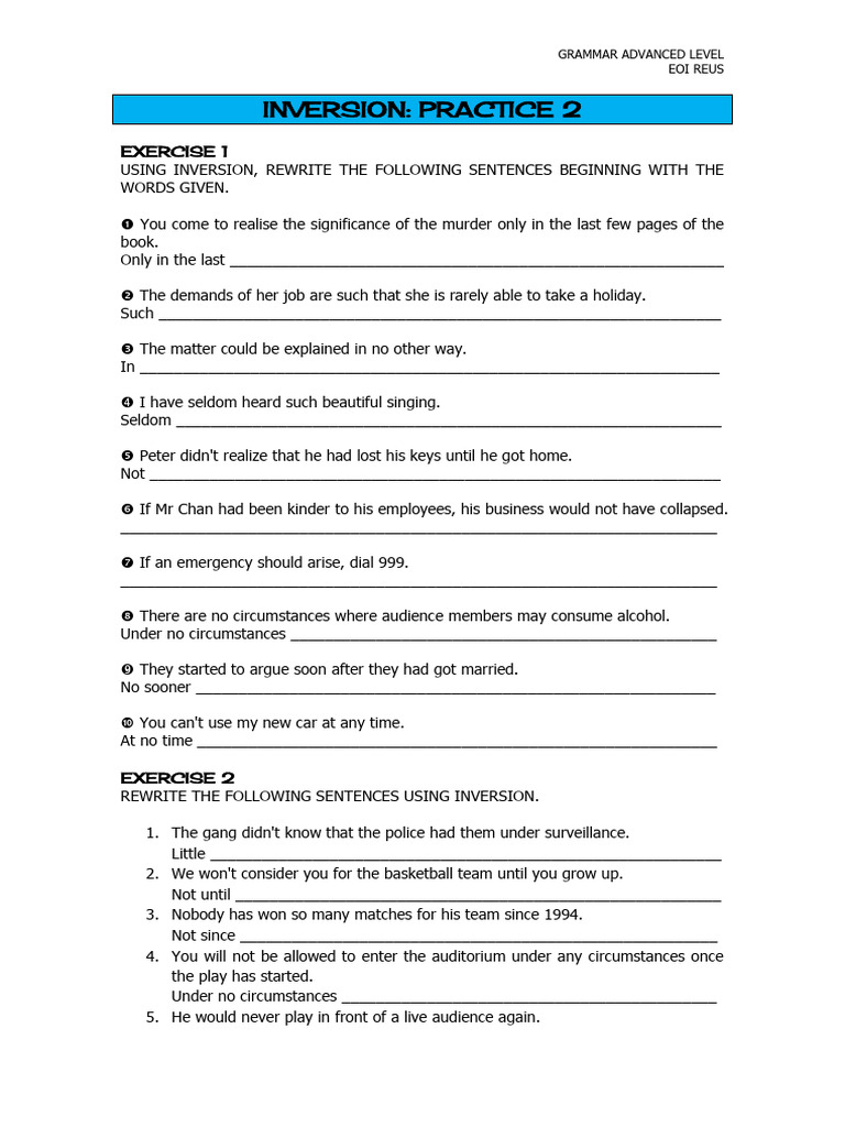 inversion exercises 2 | PDF