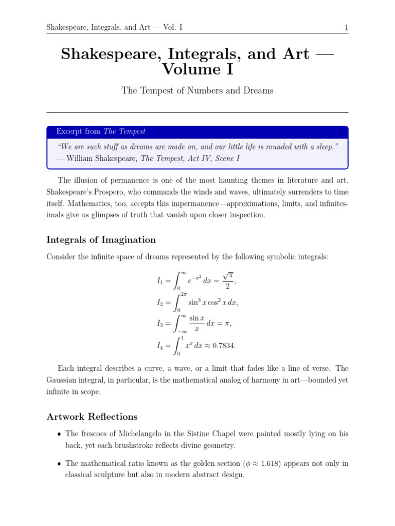 Shakespeare Integrals Art Vol1 | PDF | Integral | Infinity
