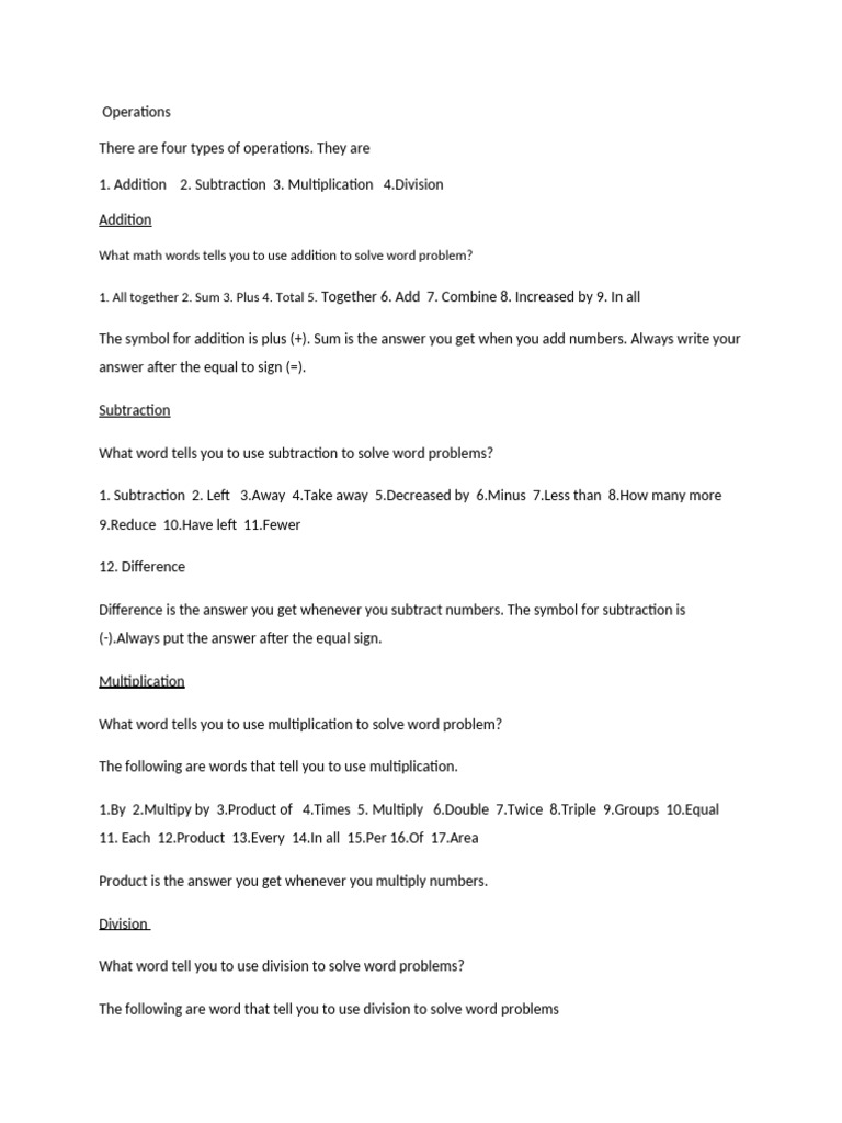 Understanding Basic Math Operations | PDF