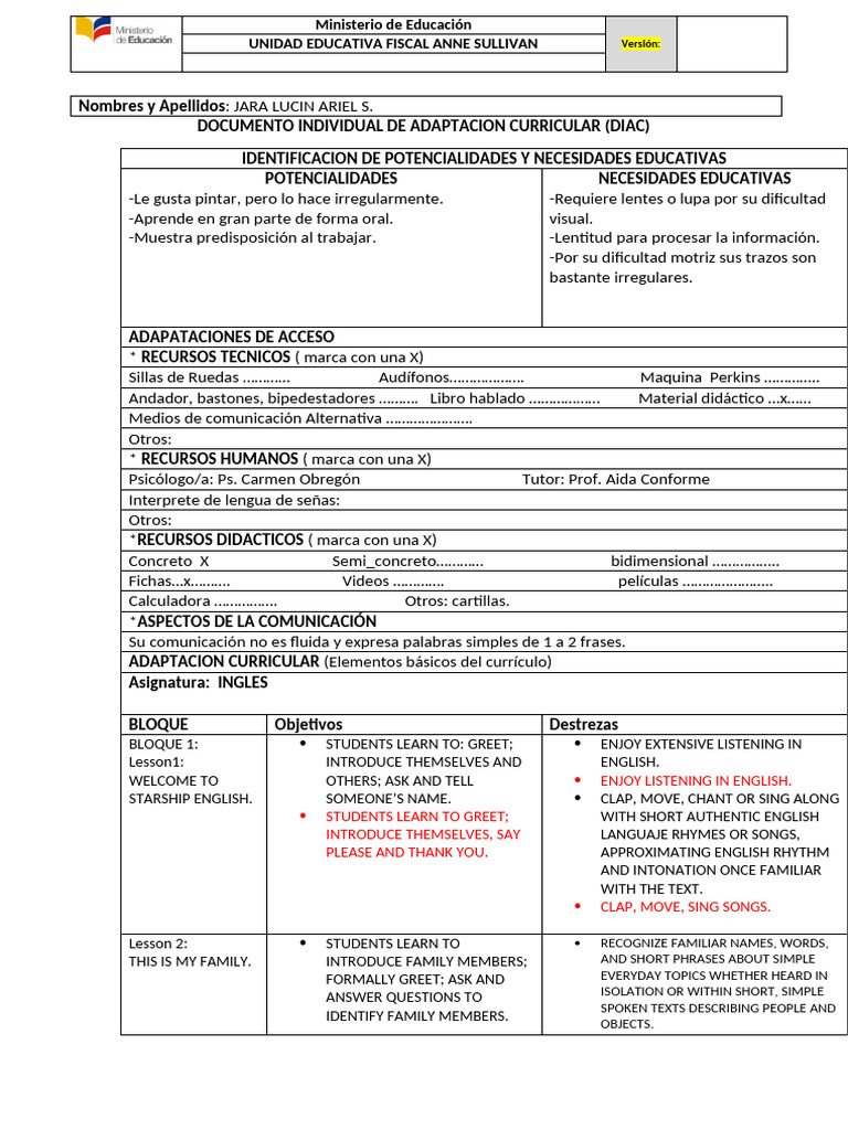 Diac Quinto Matutino a-b Ingles Jara Lucin Ariel s. | PDF | Phonics ...