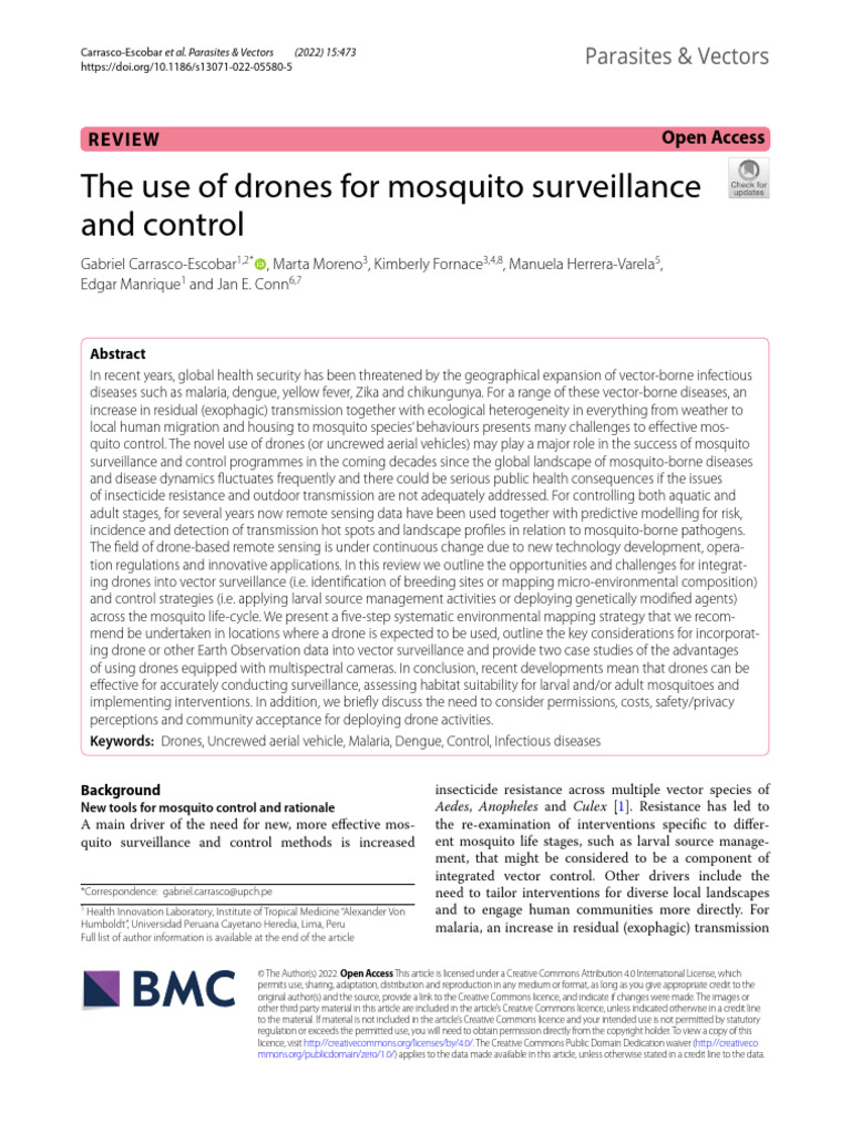 The Use of Drones For Mosquito Surveillance and Control 2022 BioMed ...