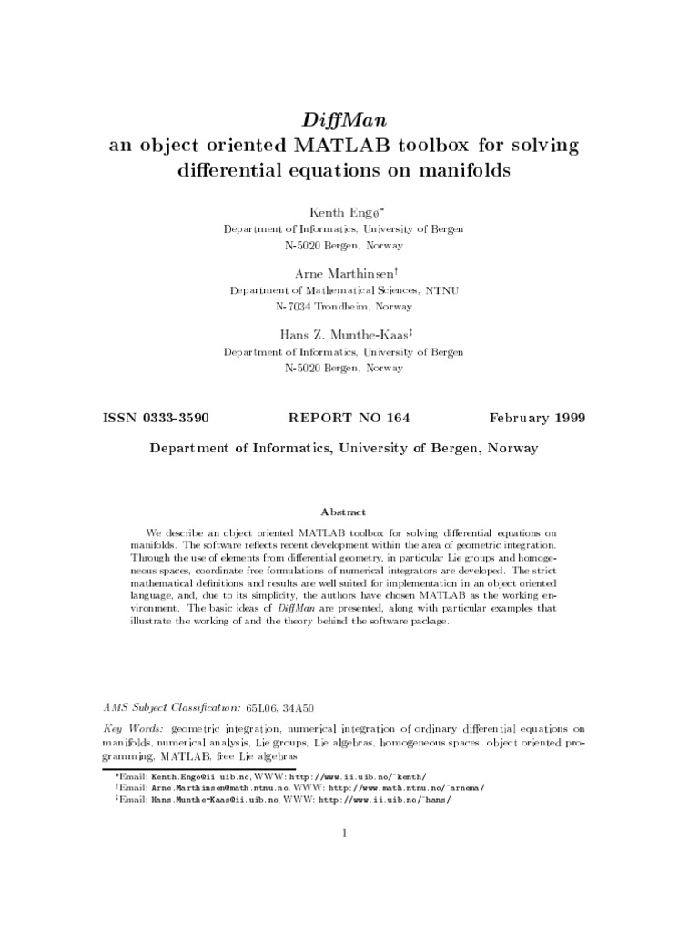 An Object Oriented MATLAB Toolbox For Solving Dierential Equations On Manifolds | PDF ...