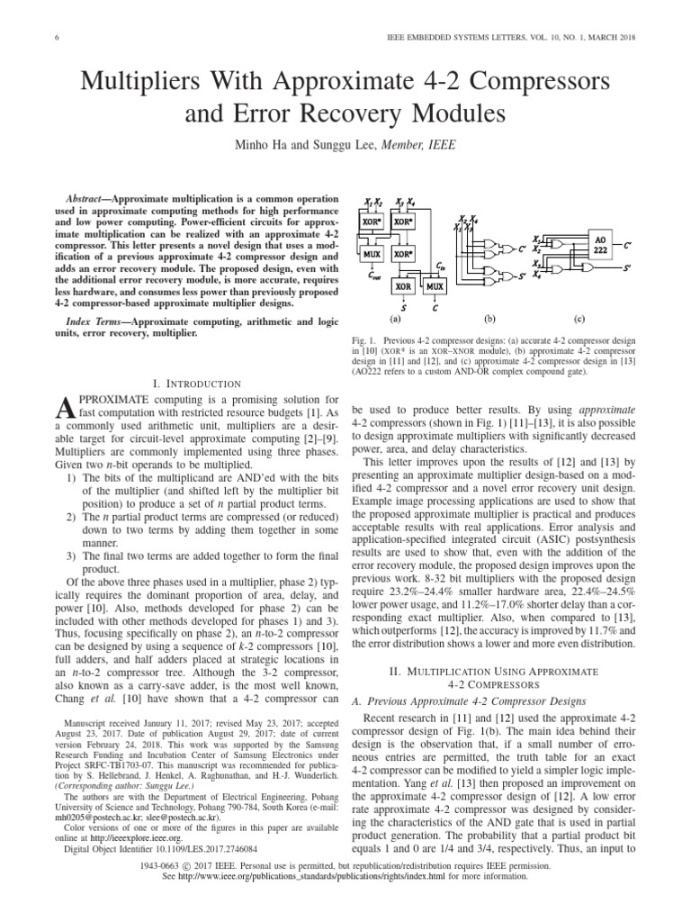 Approximate Multipliers with 4-2 Compressors | PDF | Multiplication ...