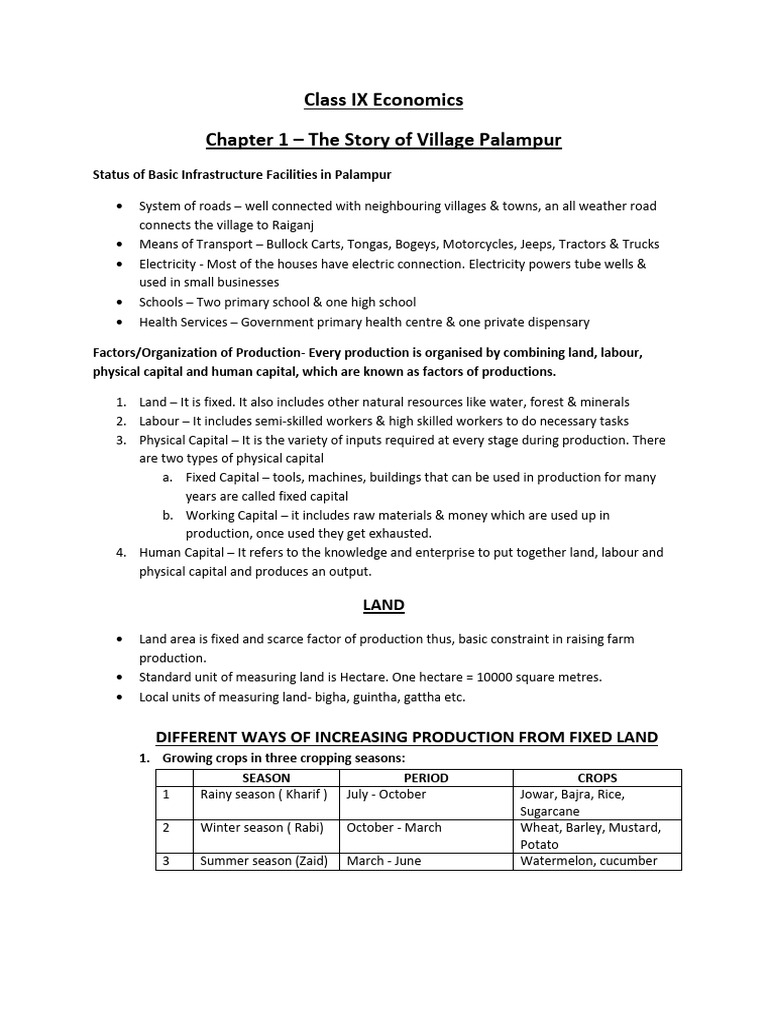 NOTES Class 9 Economics - Chapter 1 | PDF | Agriculture | Green Revolution