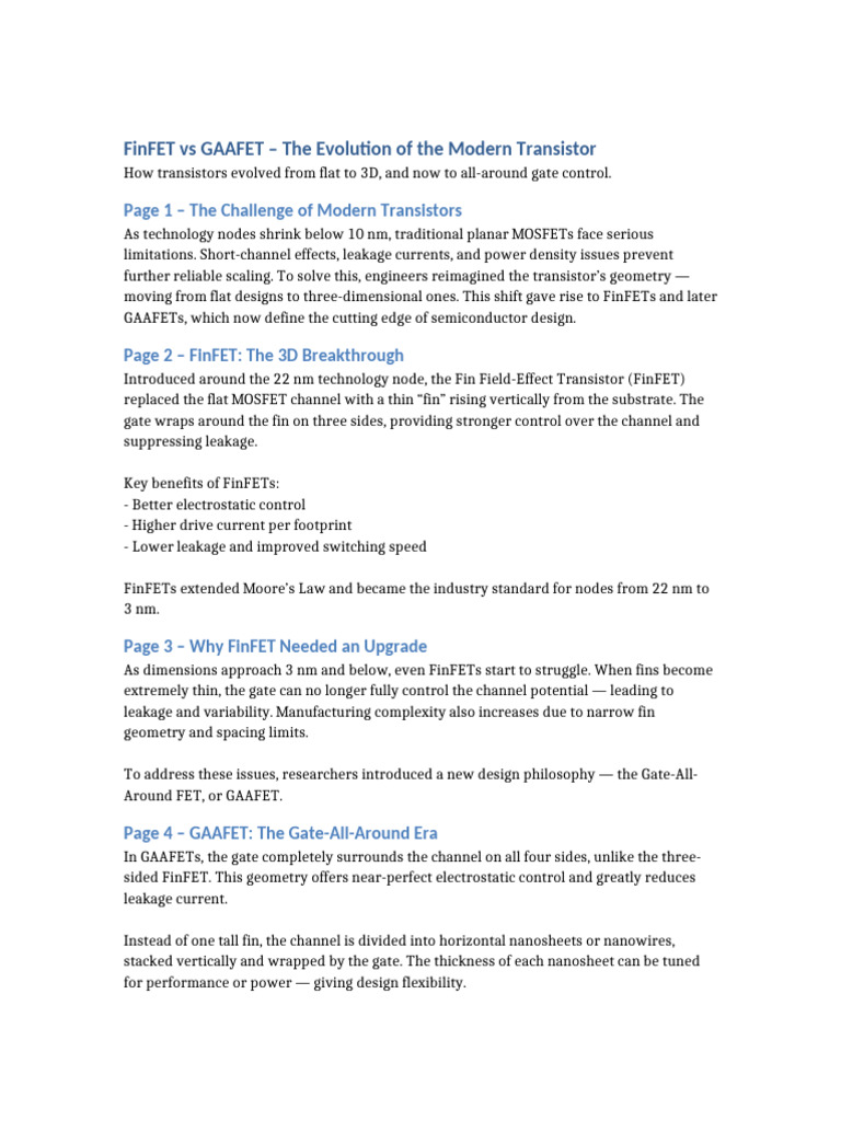 FinFET vs GAAFET: Transistor Evolution | PDF | Electrical Engineering ...