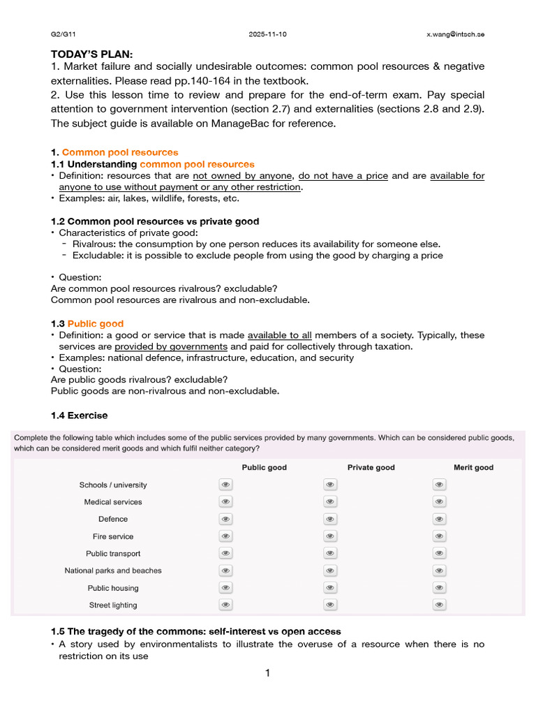 20251110G2 G11 Common Pool Resources Negative Externalities | PDF ...