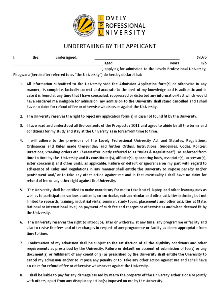 Undertaking by The Applicant | PDF | Indemnity | Fee