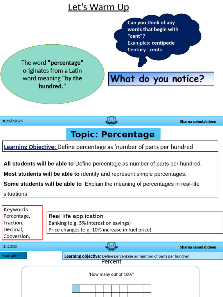 Percentage - Lesson 1 | PDF | Percentage | Elementary Mathematics