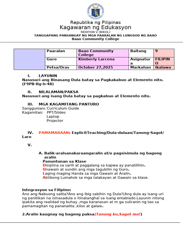 Sample Lesson Plan | PDF