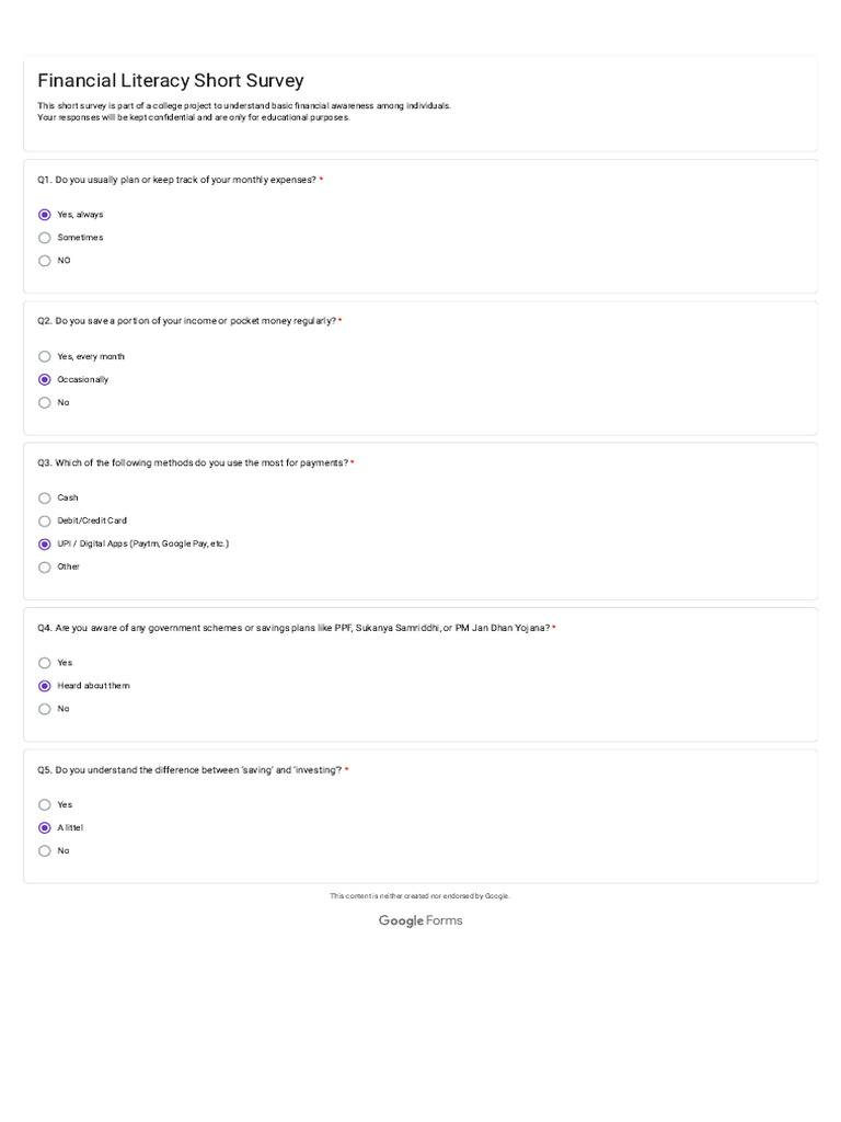 Financial Literacy Survey for Awareness | PDF