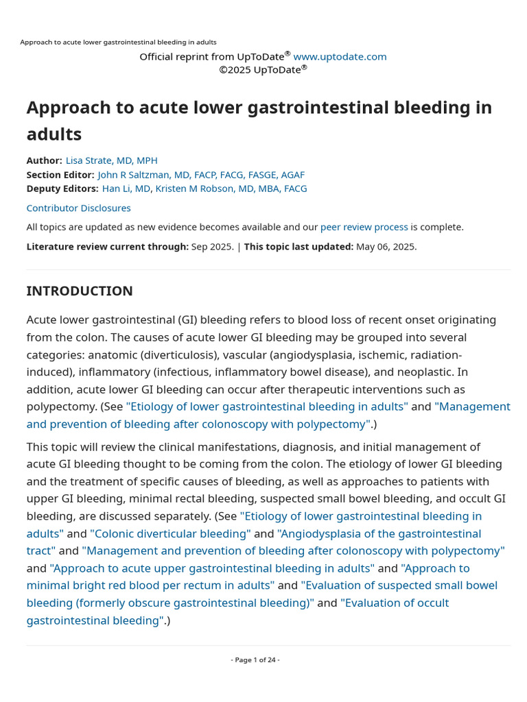 Acute Lower GI Bleeding Management Guide | PDF | Colonoscopy | Ct Scan