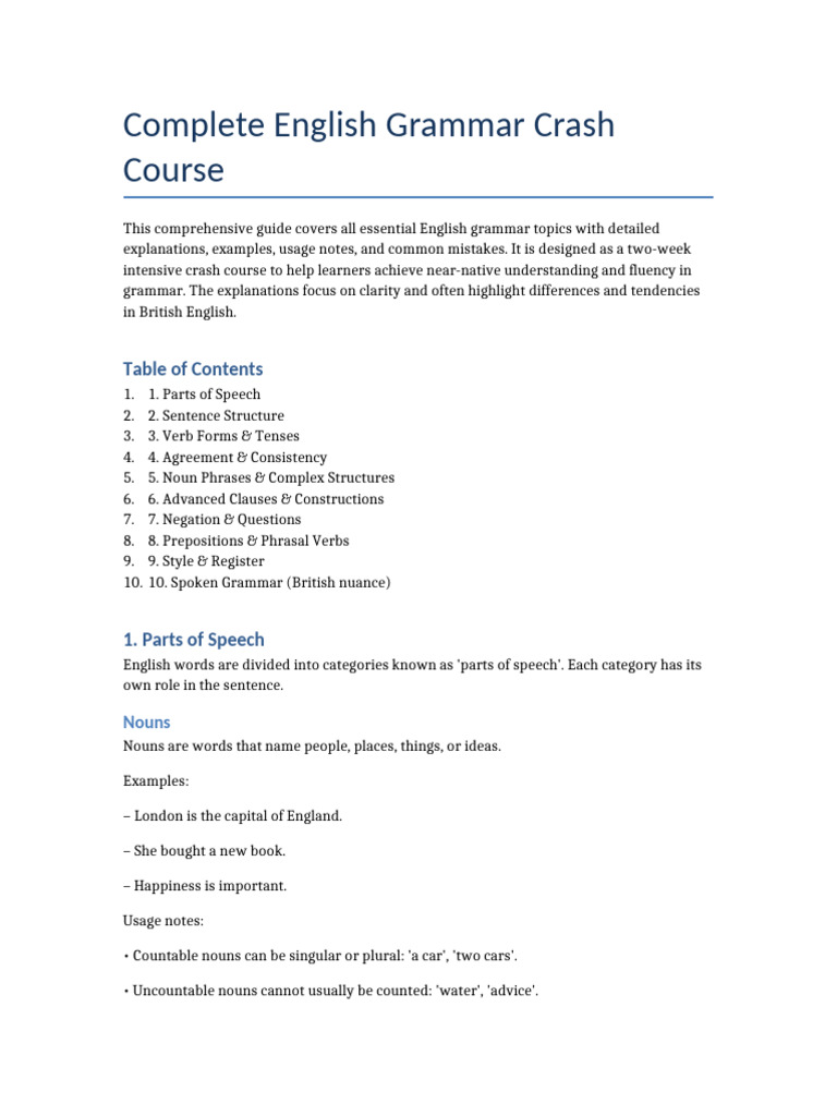 Essential English Grammar Crash Course | PDF | English Grammar | Verb