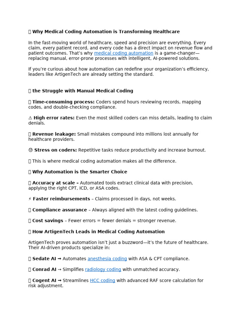 ArtigenTech's Impact on Medical Coding | PDF | Automation | Artificial ...