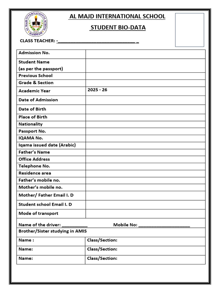 Student Biodata (2) | PDF