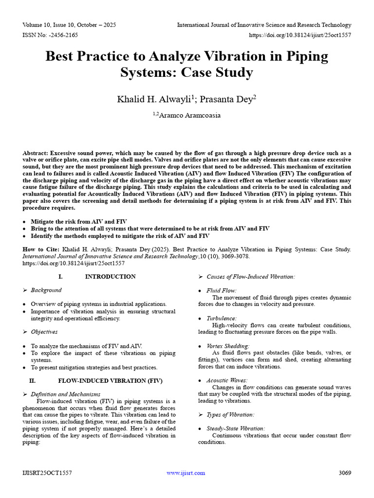 Analyzing Vibration in Piping Systems | PDF | Fluid Dynamics | Vortices