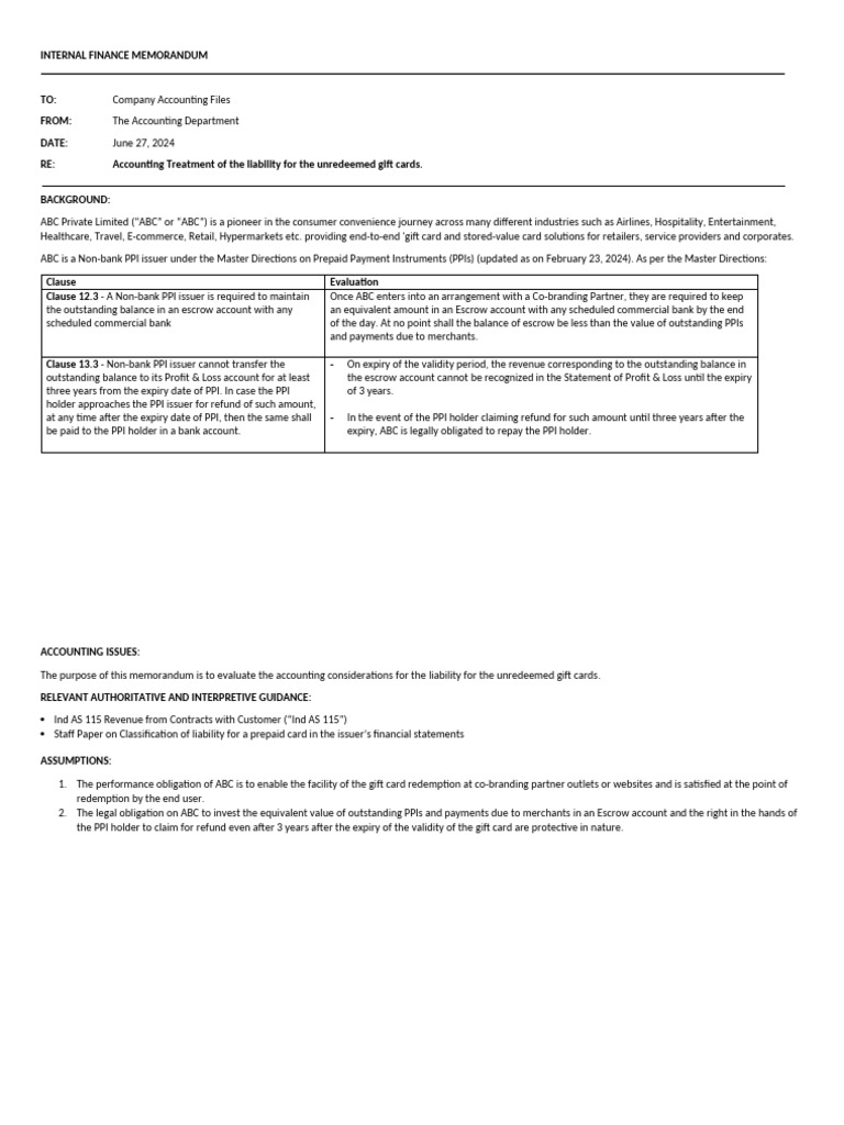 OTs 27-Assessment of Accounting Treatment of The Liability For The ...