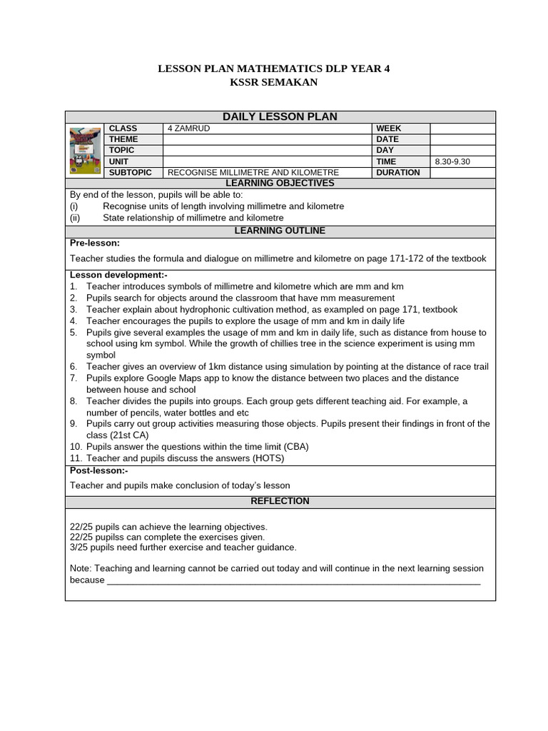 Year 4 Math Lesson: Length Units DLP | PDF | Lesson Plan | Teachers