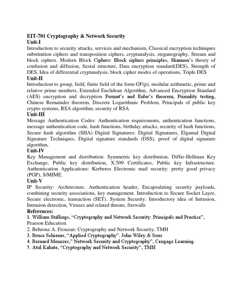 EIT-701 Cryptography & Network Security Unit-I | PDF | Pattern Recognition | Cryptography