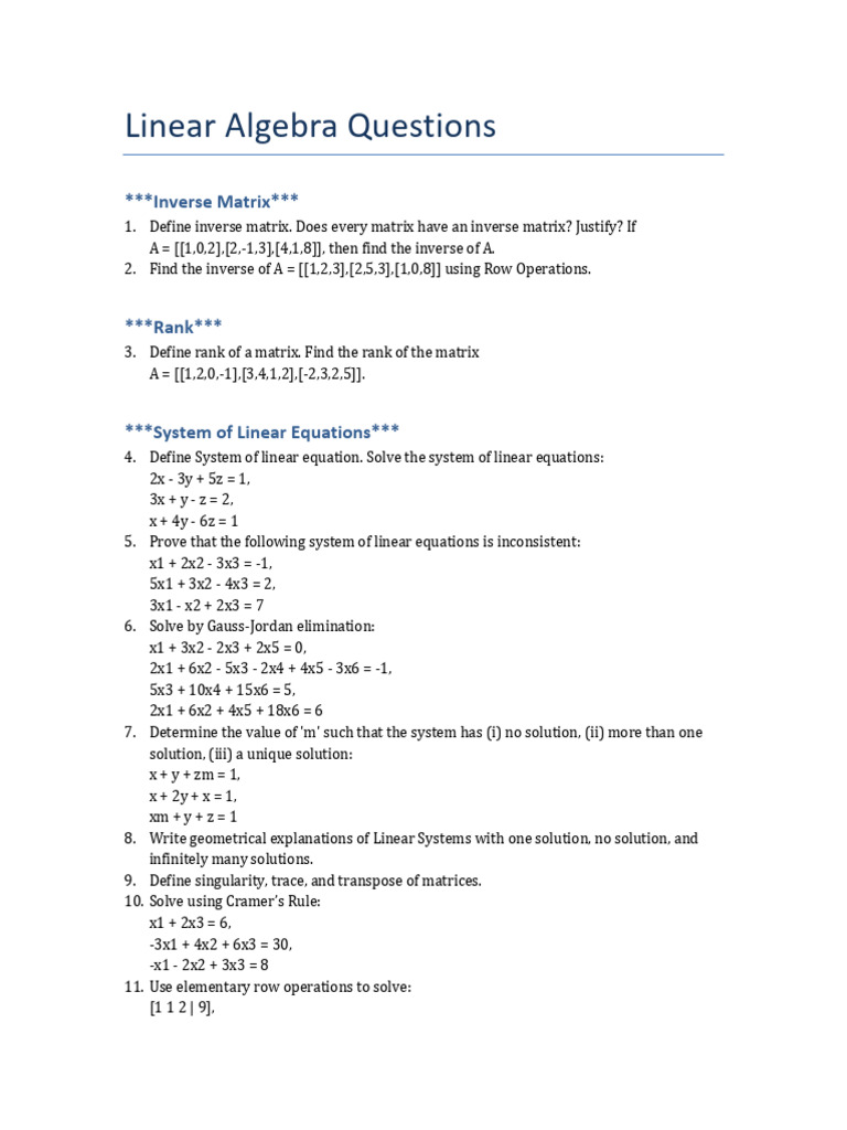 Linear Algebra Questions2 | PDF | Eigenvalues And Eigenvectors | Matrix ...
