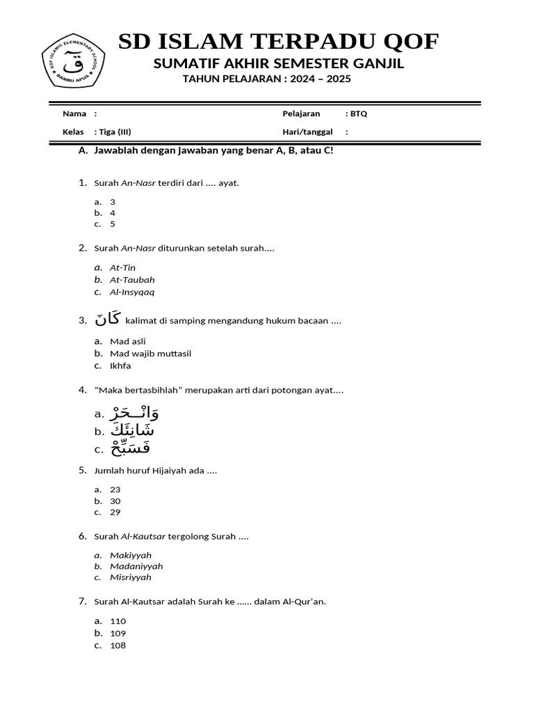 SAS BTQ 3 24-25 | PDF