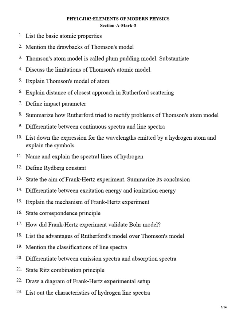 CC24UPHY1CJ102-ELEMENTS OF MODERN PHYSICS | PDF | Special Relativity | Photoelectric Effect
