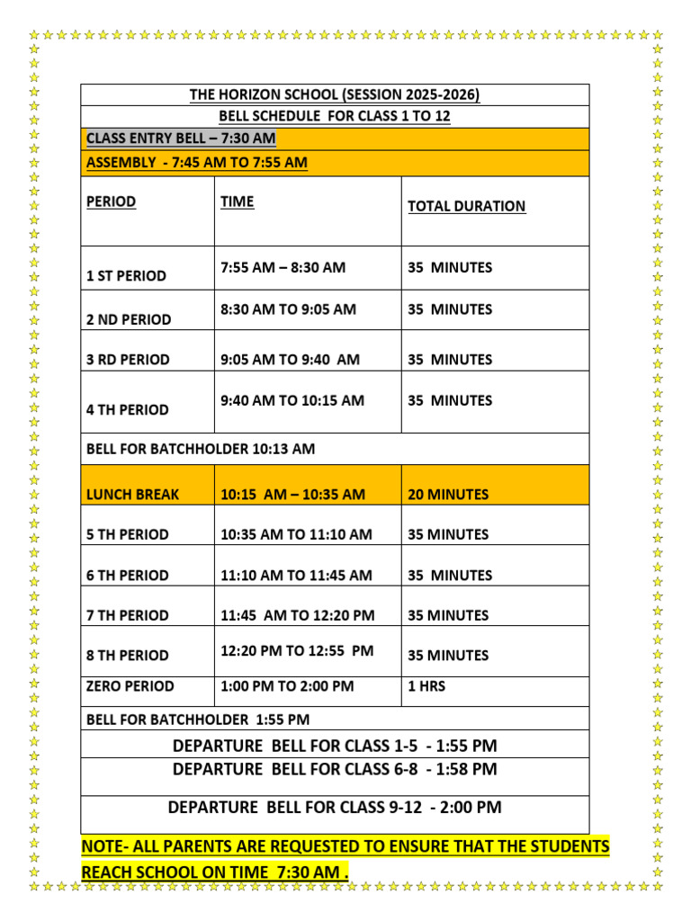 Bell Schedule From 14 October 2025 | PDF