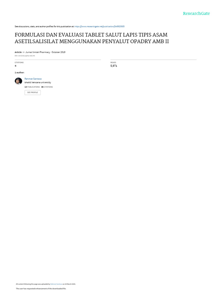 Formulasi Dan Evaluasi Tablet Salut Lapis Tipis As | PDF