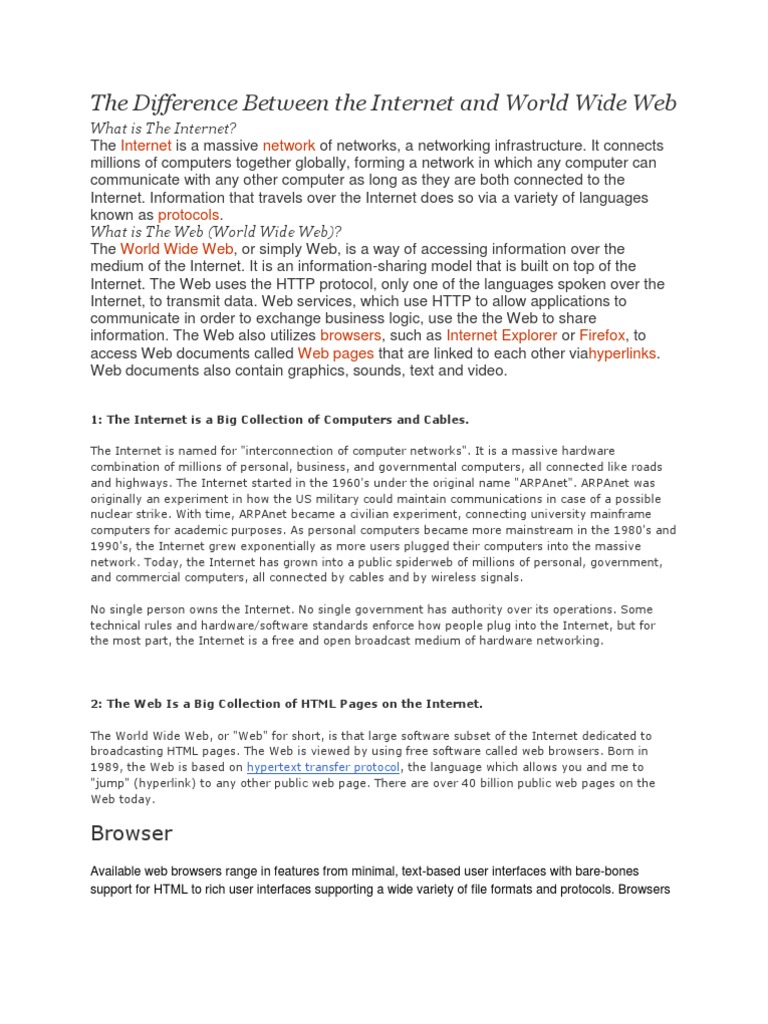 The Difference Between the Internet and World Wide Web | Web Browser ...