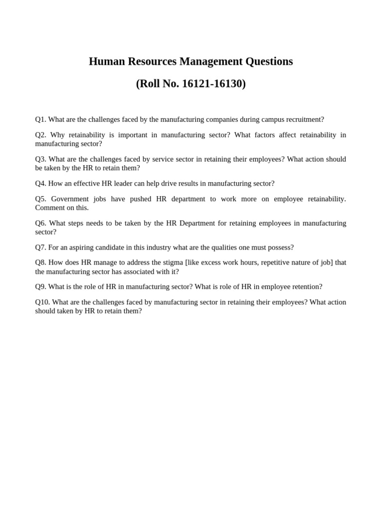 HRM Questions Roll No. 16121-16130 | PDF