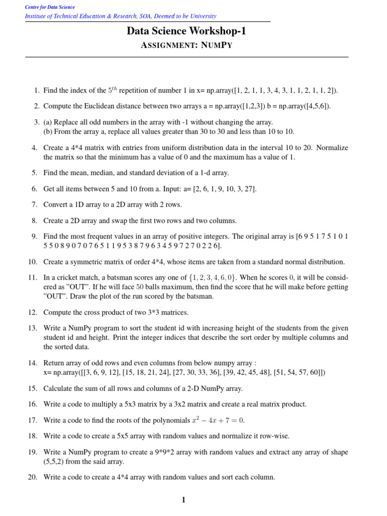 numpy-assgnmt | PDF | Matrix (Mathematics) | Algebra