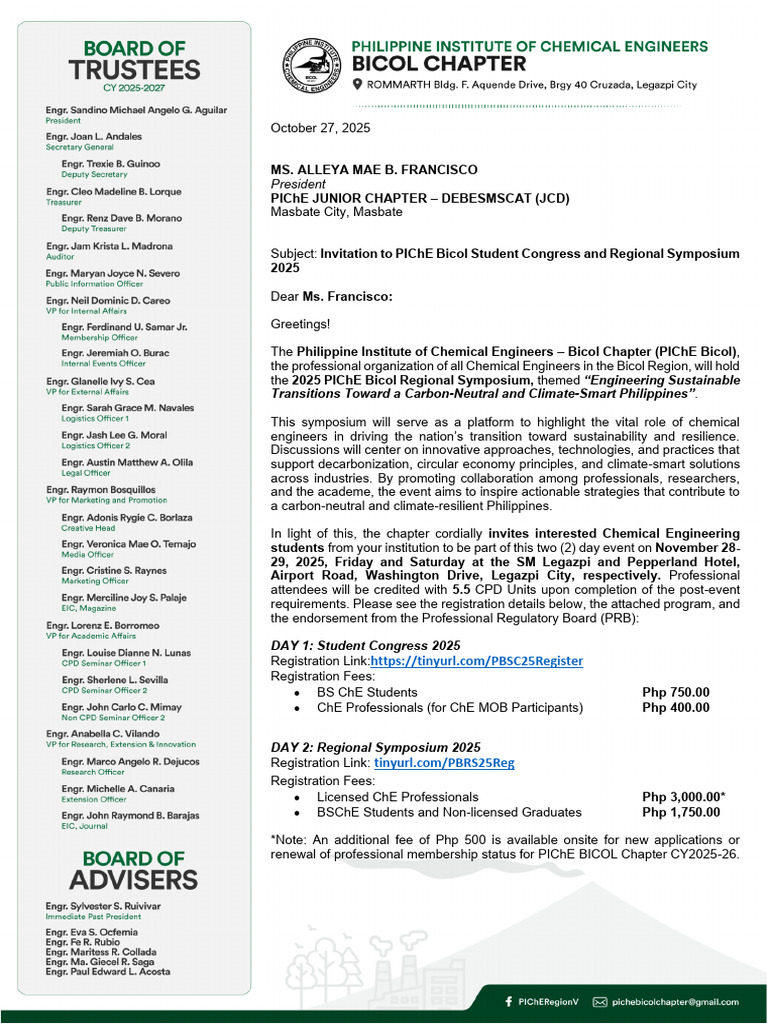 PIChE Bicol RegSym2025 Invitation JCD | PDF | Economies | Economy And ...