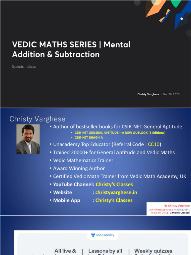 VEDIC MATHS SERIES Mental Addition Subtraction With Anno | PDF