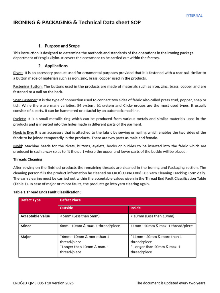 Ironing & Packaging SOP Overview | PDF | Rivet | Textiles