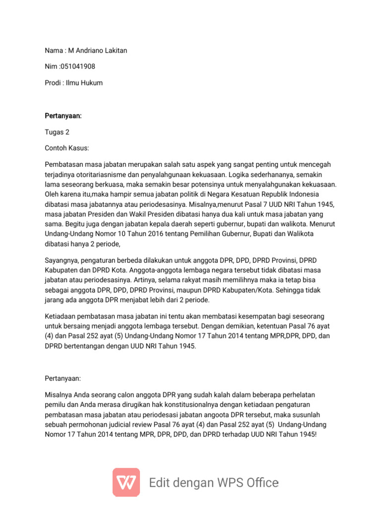 Tugas 2 Penguji Peraturan Perundang Undangan | PDF