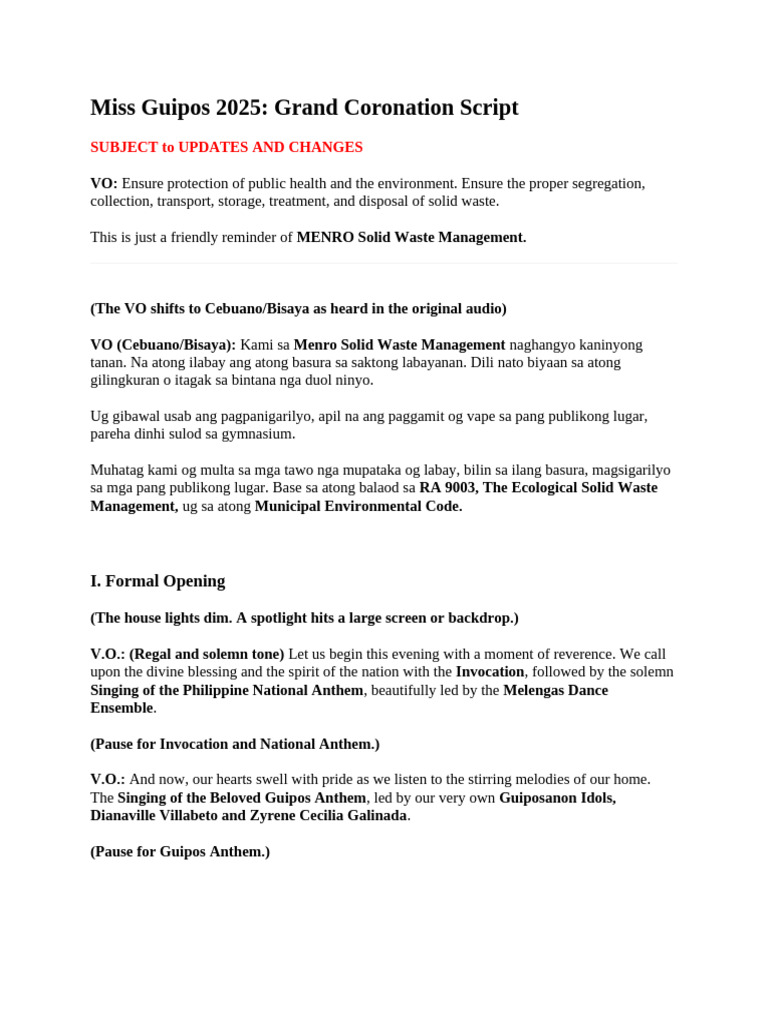 Miss Guipos 2025 Coronation Script | PDF