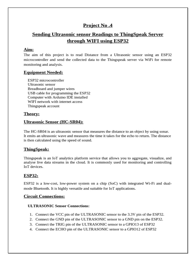 4.Sending Ultrasonic Sensor Readings to ThingSpeak Server Through WIFI Using ESP32 | PDF ...