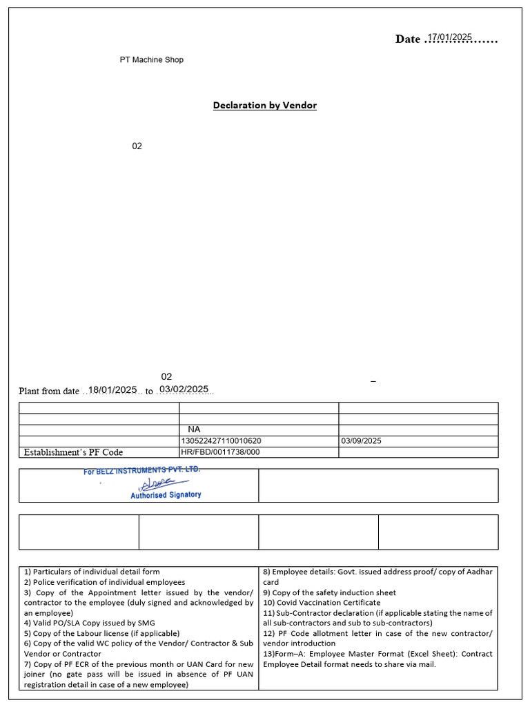 CLMS-01 - Covering Letter For Issuing Gate Passes of Contract Employees ...
